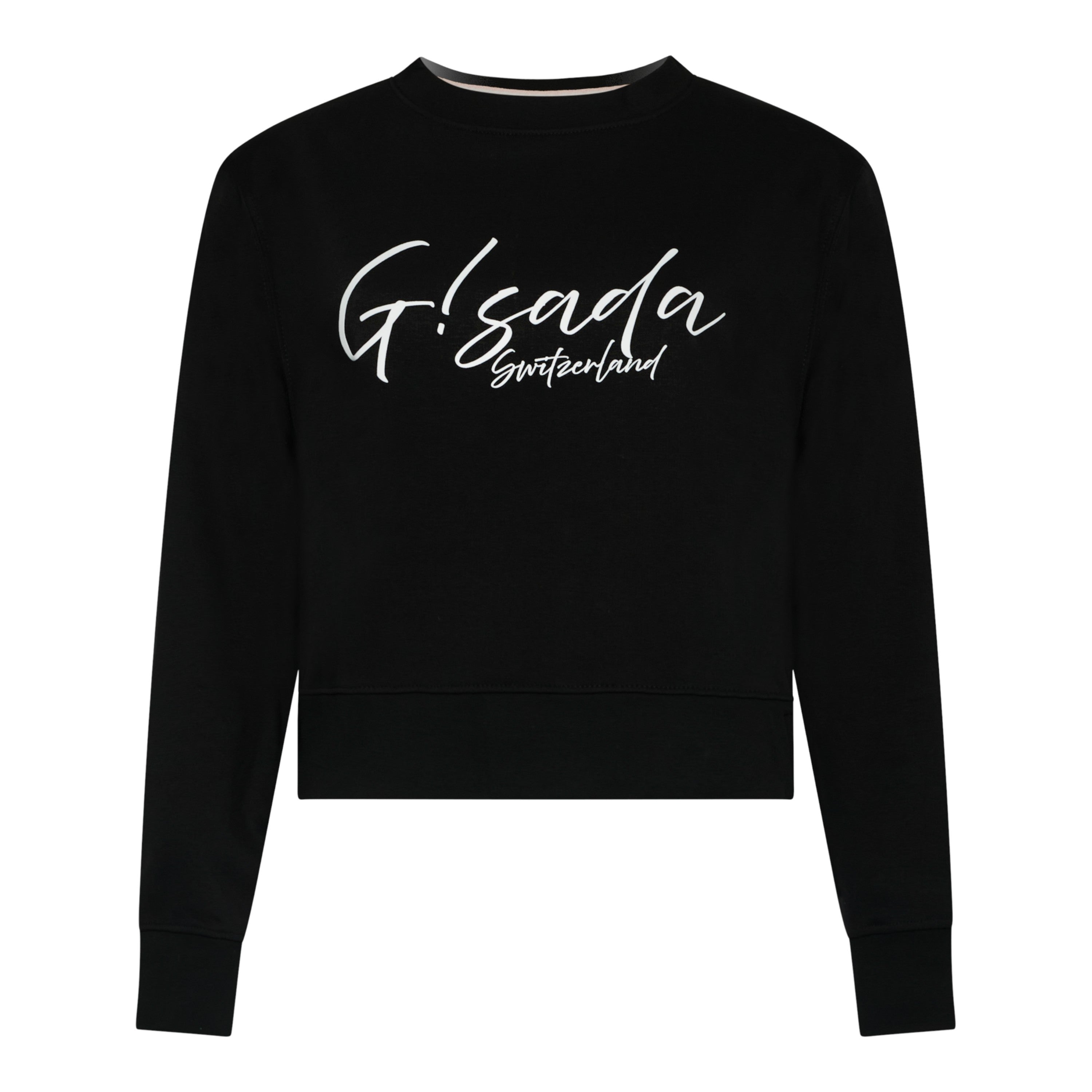 Crop Sweatshirt in Midweight Cotton with Cursive Flock Print - Gisada.com