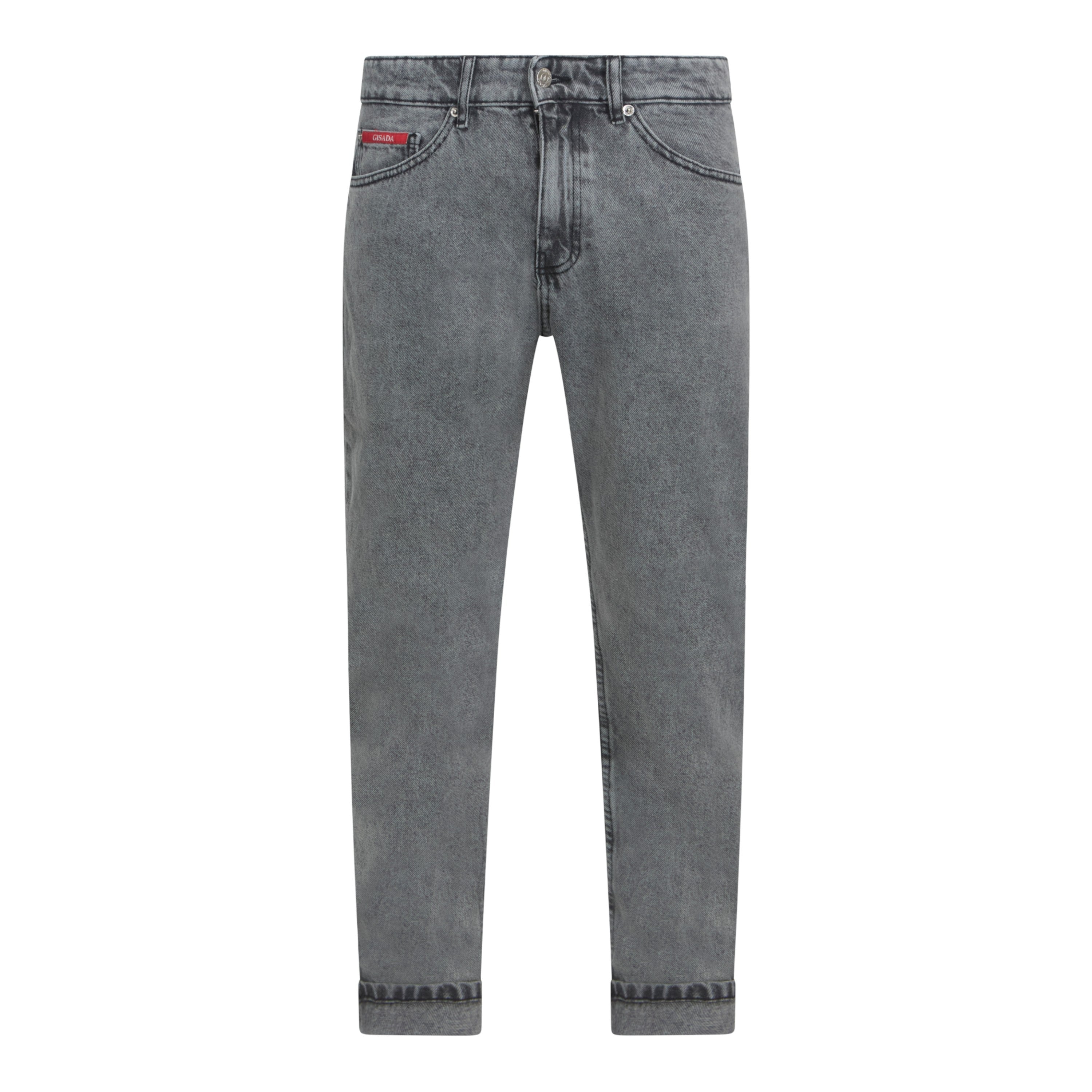 Snow-Grey Slim Fit Jeans with Allover Gisada Logo – Designer Denim for ...